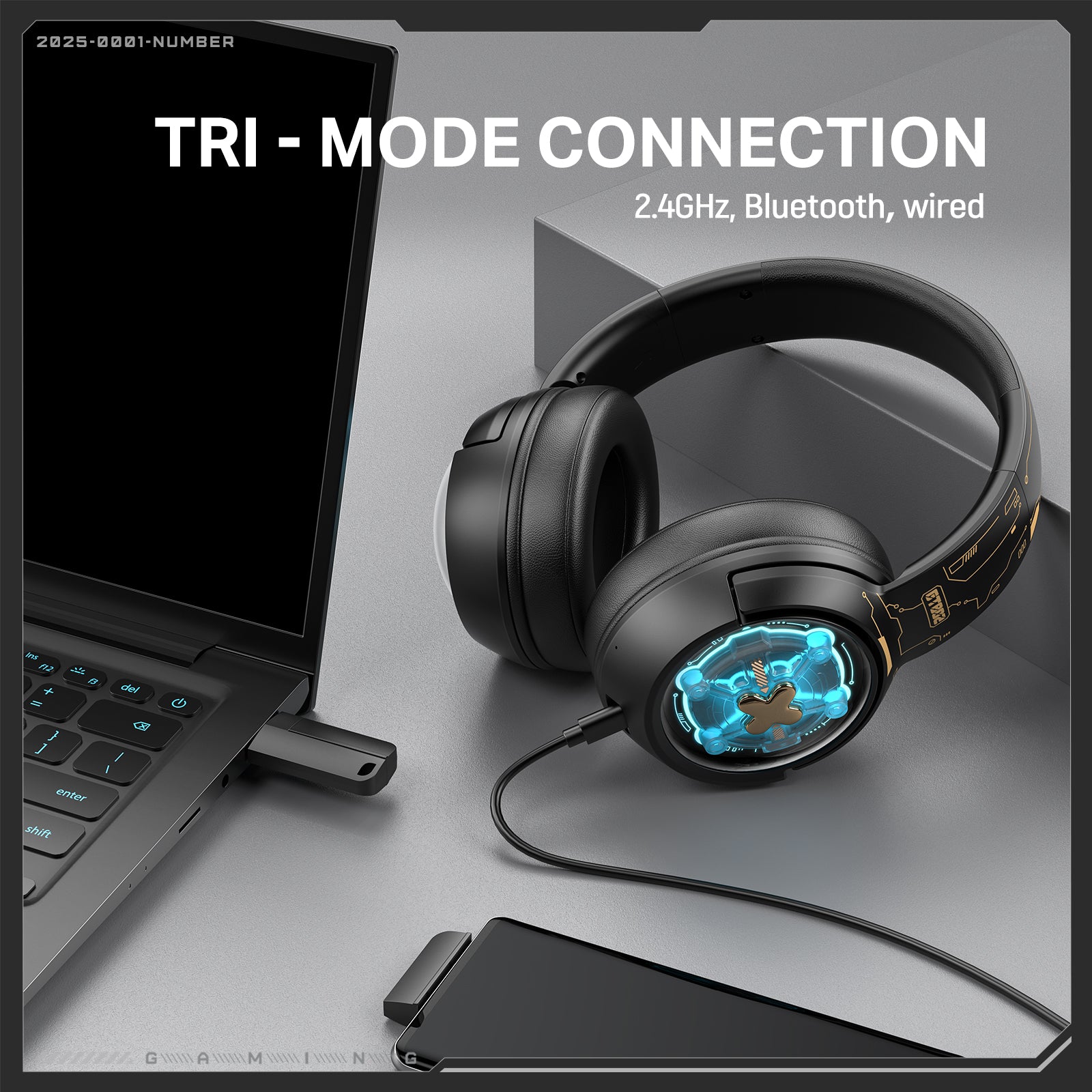 ONIKUMA GT802 Tri-Mode Gaming Headset – 2.4GHz/Bluetooth/Wired, RGB Li ...