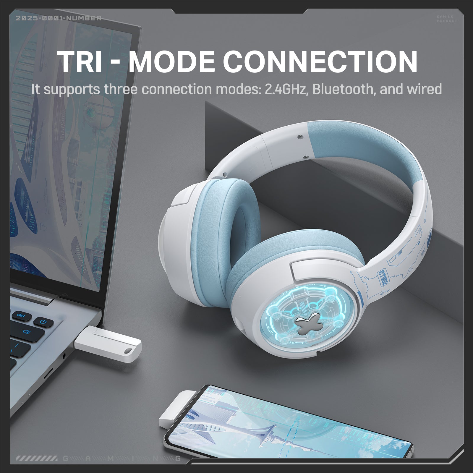 ONIKUMA GT802 Tri-Mode Gaming Headset – 2.4GHz/Bluetooth/Wired, RGB Li ...