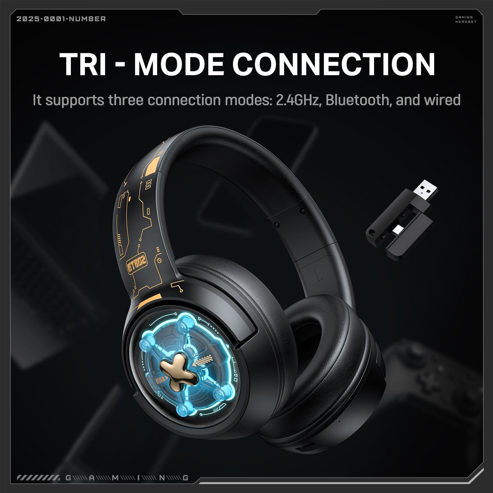 ONIKUMA GT802 Tri-Mode Gaming Headset – 2.4GHz/Bluetooth/Wired, RGB Li ...