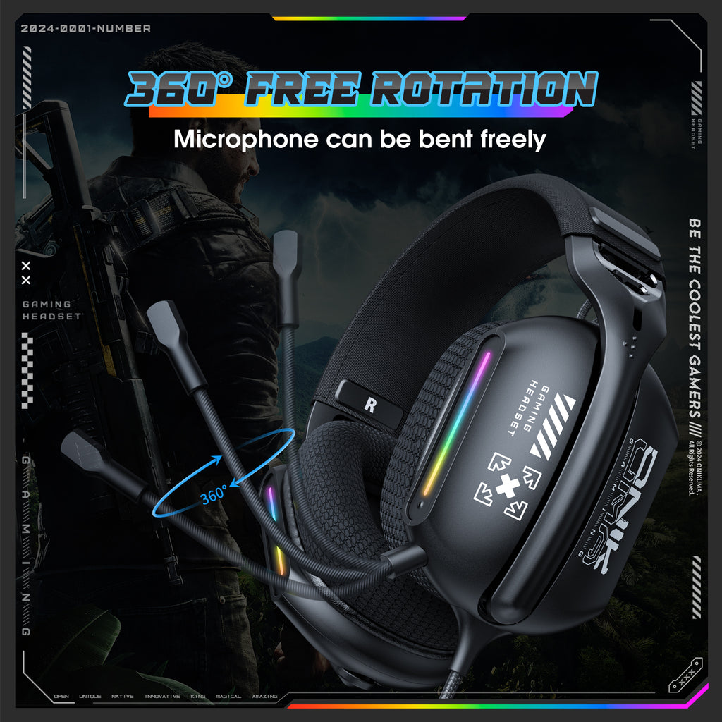 ONIKUMA X12 RGB Gaming Headset – 40mm HD Sound, 360° Mic, Memory Foam ...