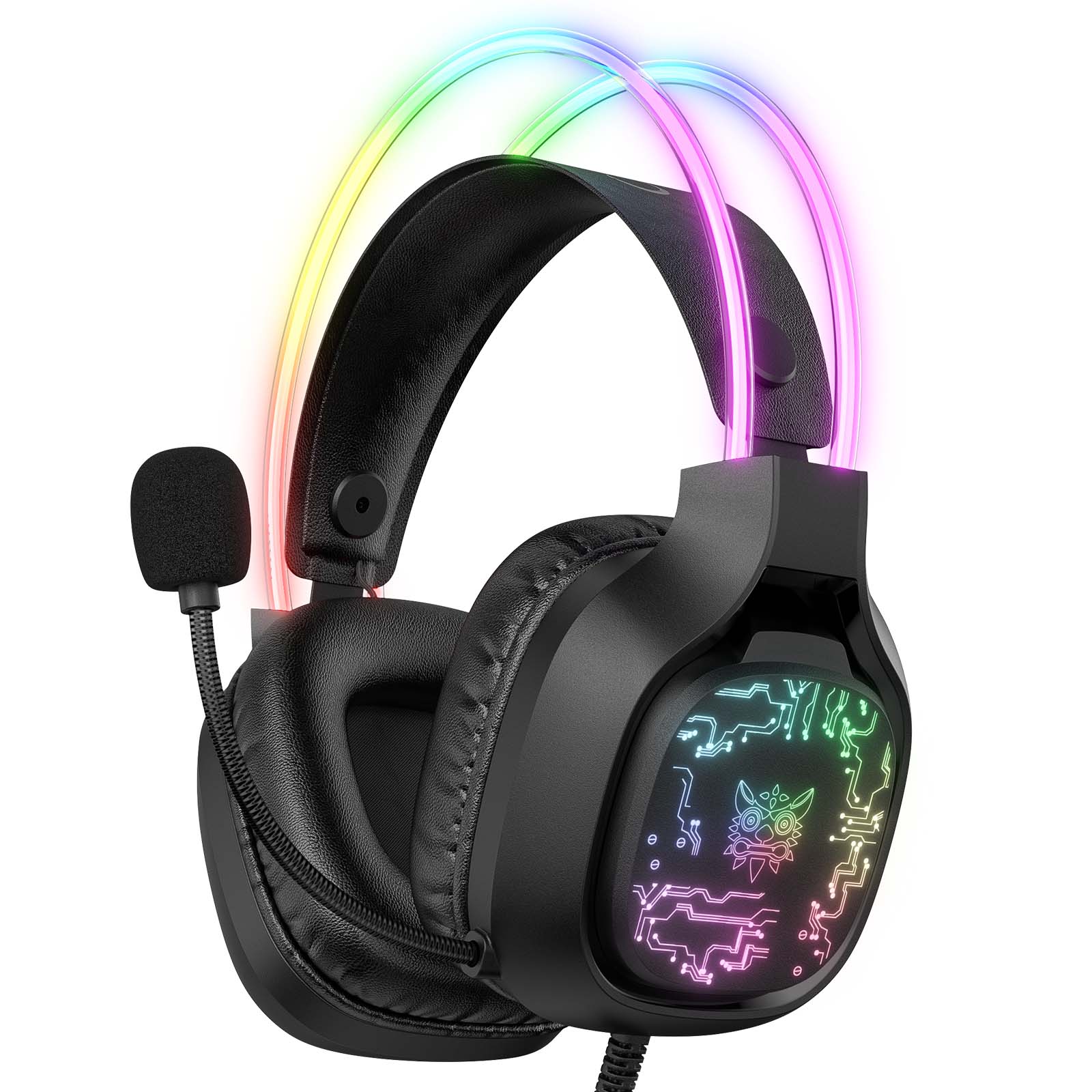 ONIKUMA X22 USB + 3.5mm Cool RGB Dynamic Light Wired Gaming Headset wi ...