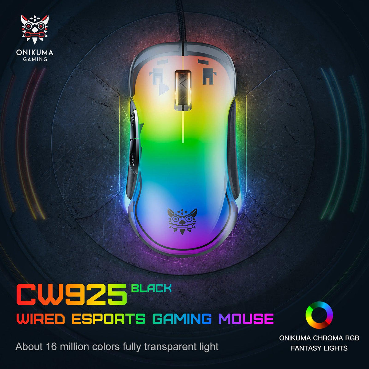 ONIKUMA CW925 RGB Backlit Wired Gaming Mouse, Up to 12800 DPI, Light w ...