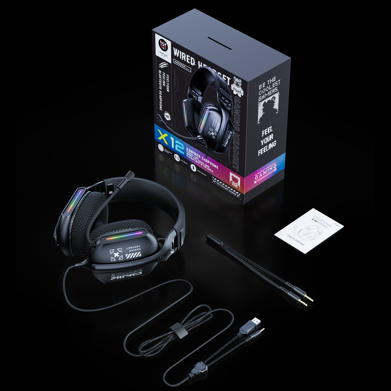 ONIKUMA X12 RGB Gaming Headset – 40mm HD Sound, 360° Mic, Memory Foam ...