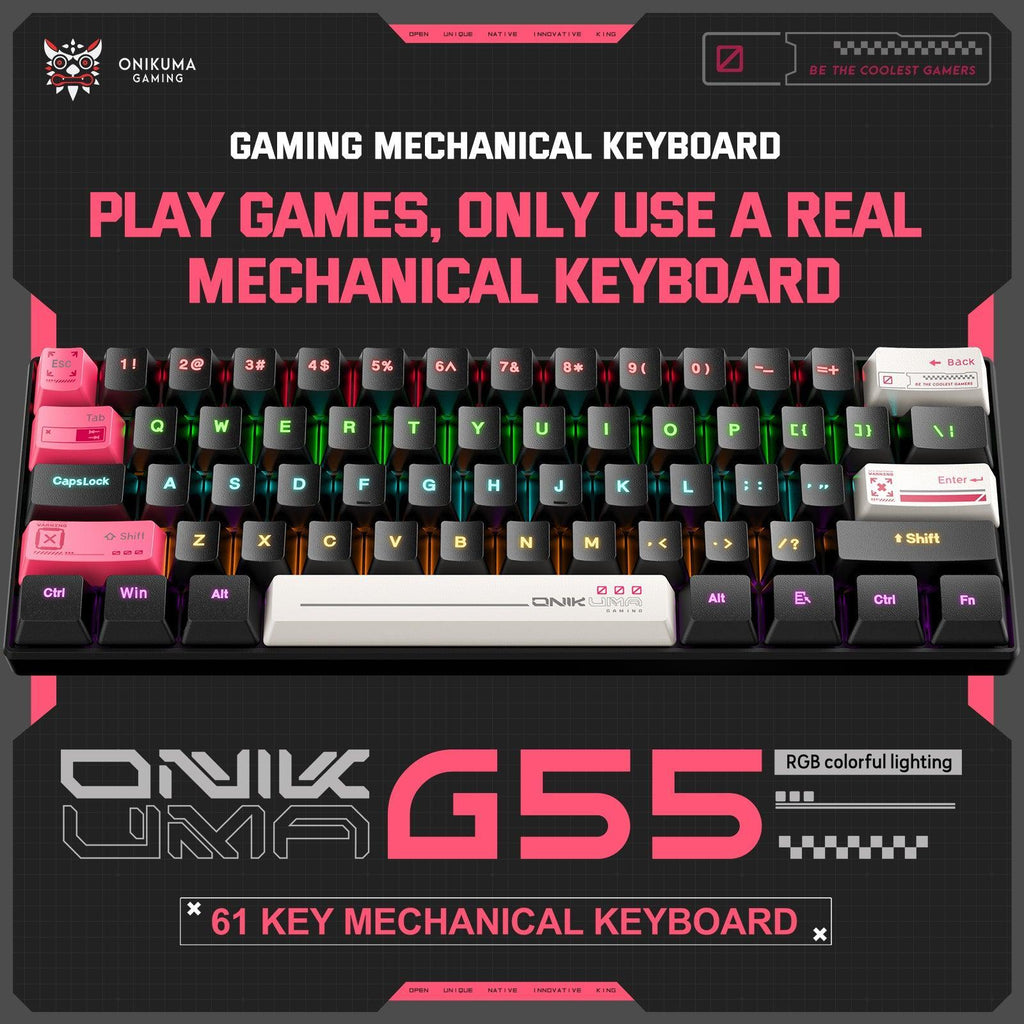 Onikuma G55 gaming mechanical keyboard - 61 key compact RGB keyboard ...