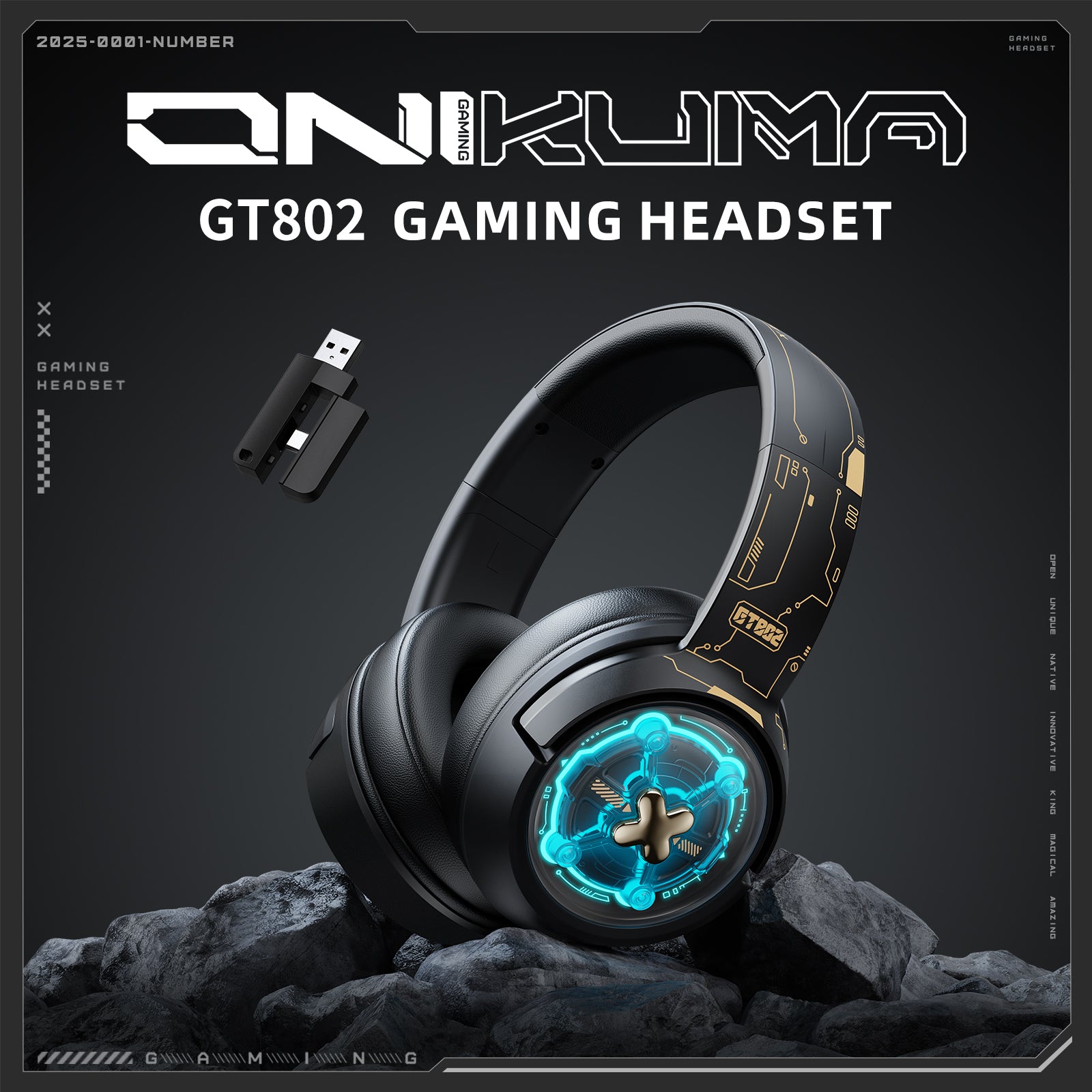 ONIKUMA GT802 Tri-Mode Gaming Headset – 2.4GHz/Bluetooth/Wired, RGB Li ...