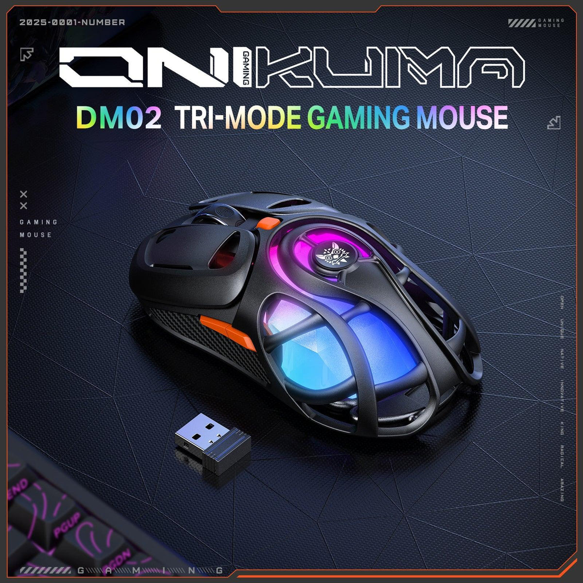 ONIKUMA DM02 Tri-Mode RGB Gaming Mouse - Lightweight Honeycomb Shell ...