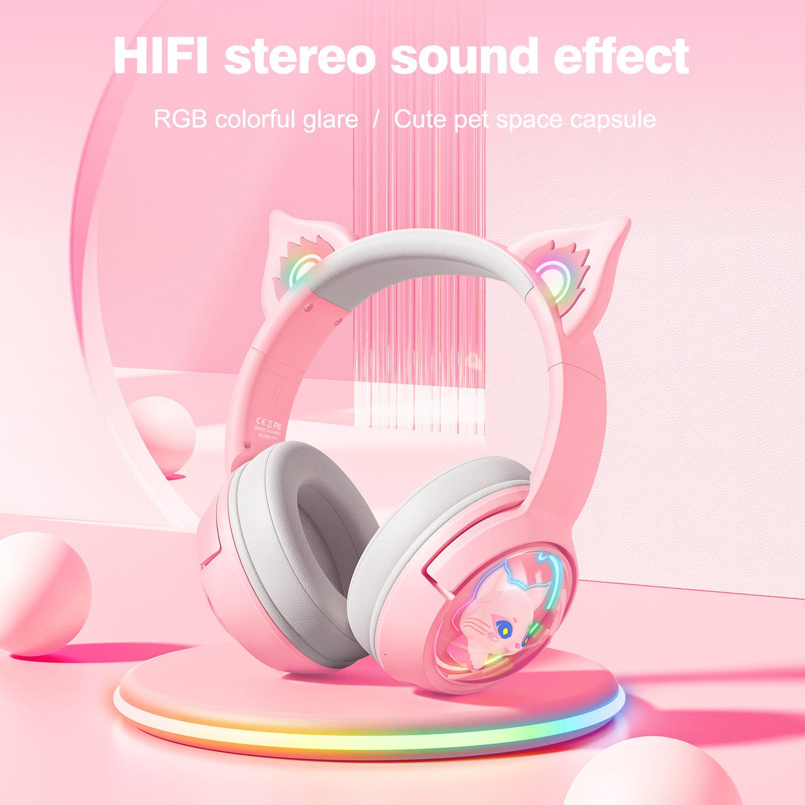 ONIKUMA B5 RGB Cat Ear Bluetooth Wireless Gaming Headset, HD Mic Game ...