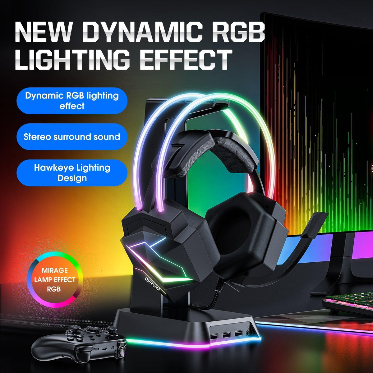 ONIKUMA X20 Pro RGB Gaming Headset Noise Canceling Headphone 7.1 Surro ...