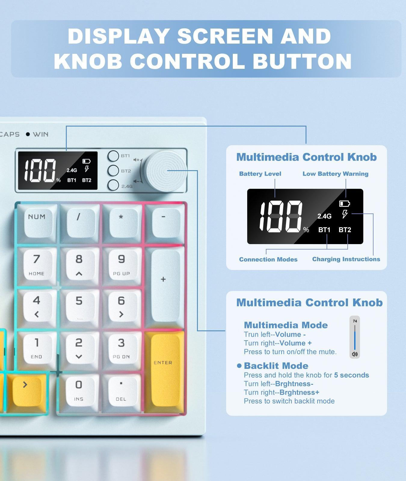 ONIKUMA G80 94 Keys Wireless Keyboard with LCD Screen & Multifunction ...