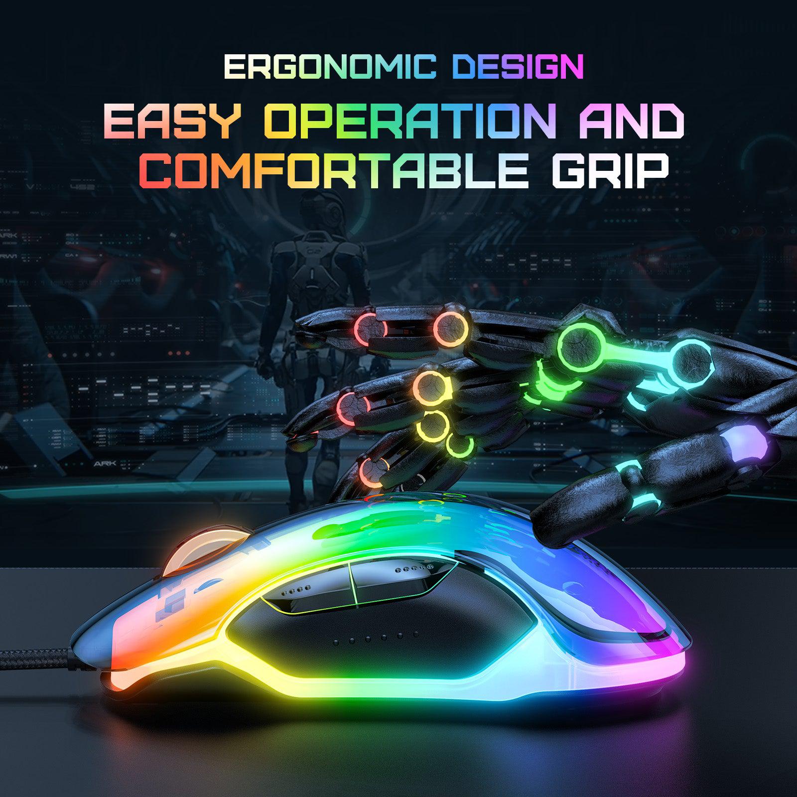 ONIKUMA CW925 RGB Backlit Wired Gaming Mouse, Up to 12800 DPI, Light w ...