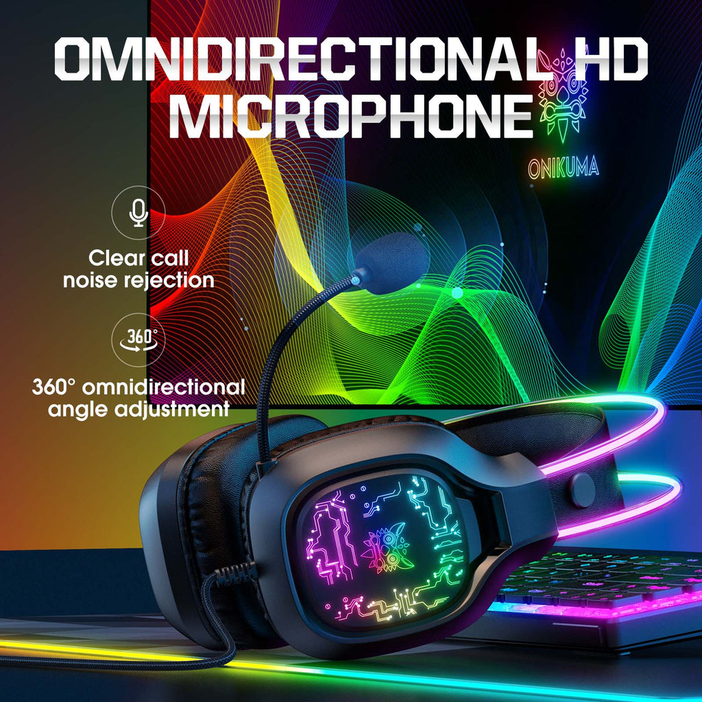 ONIKUMA X22 USB + 3.5mm Cool RGB Dynamic Light Wired Gaming Headset wi ...