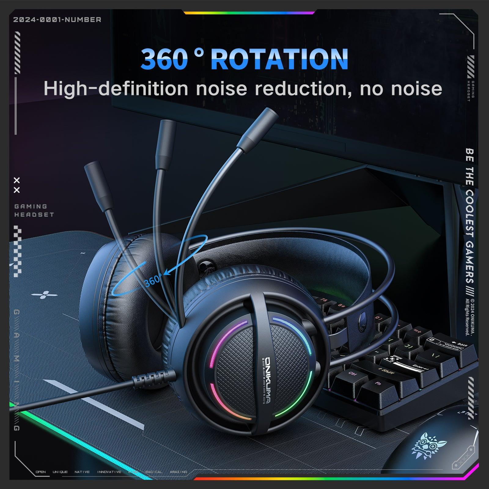 ONIKUMA X88 RGB Gaming Headset - 50mm Drivers, 360° Rotatable Mic & Co ...