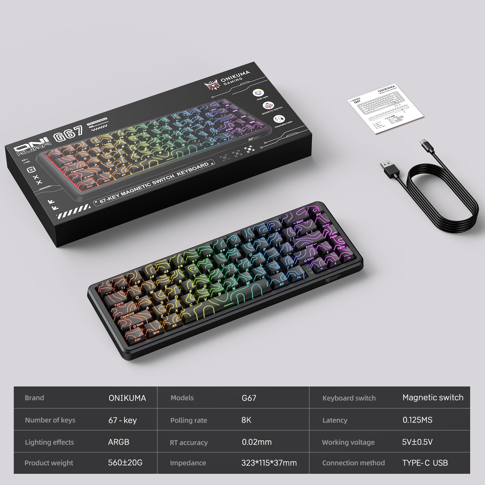 ONIKUMA G67 Rapid Trigger Keyboard 60% Percent, Hall Effect Topographi ...