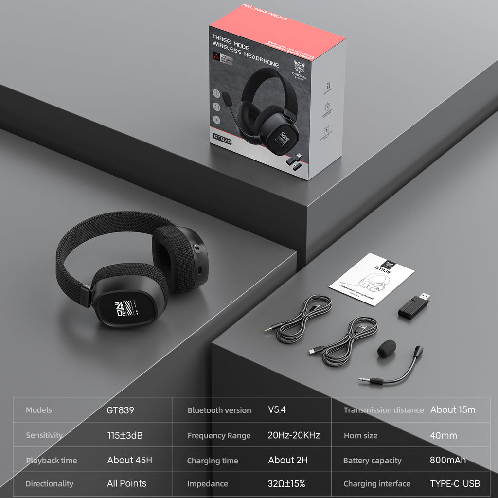ONIKUMA GT839 Multi-Mode Gaming Headset – 45H Playback, Bluetooth 5.4 ...