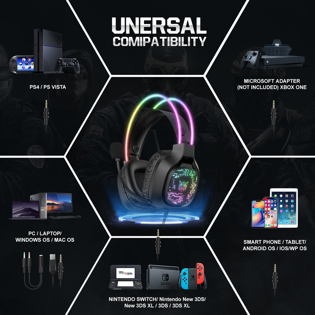 ONIKUMA X22 USB + 3.5mm Cool RGB Dynamic Light Wired Gaming Headset wi ...