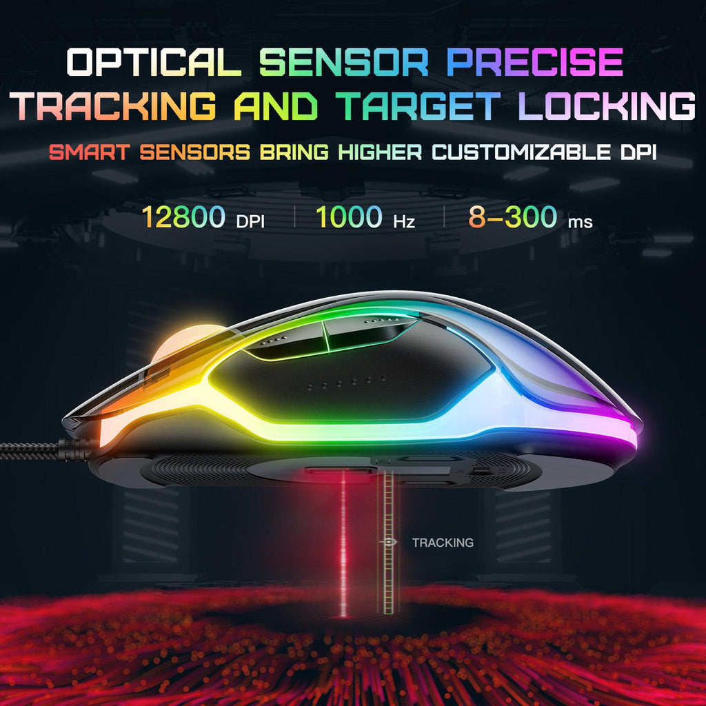 ONIKUMA CW925 RGB Backlit Wired Gaming Mouse, Up to 12800 DPI, Light w ...