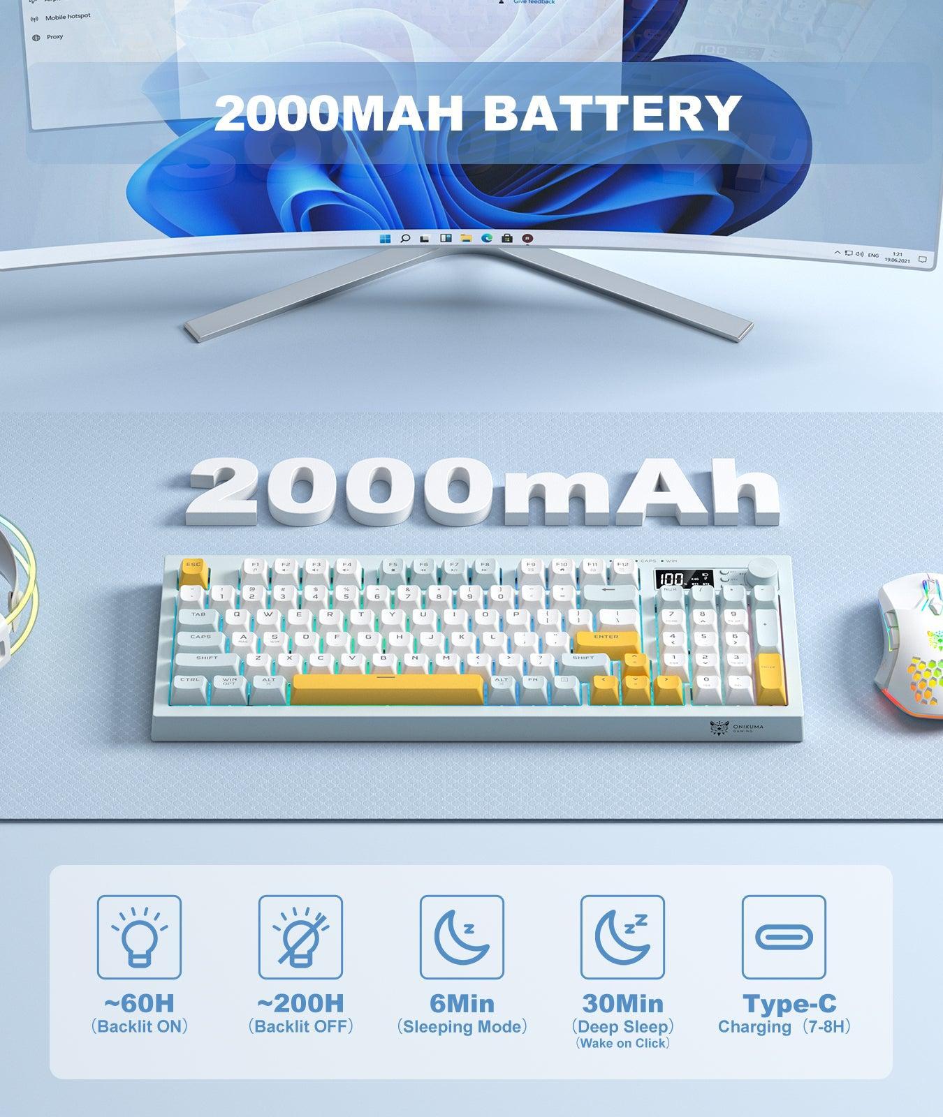 ONIKUMA G80 94 Keys Wireless Keyboard with LCD Screen & Multifunction ...