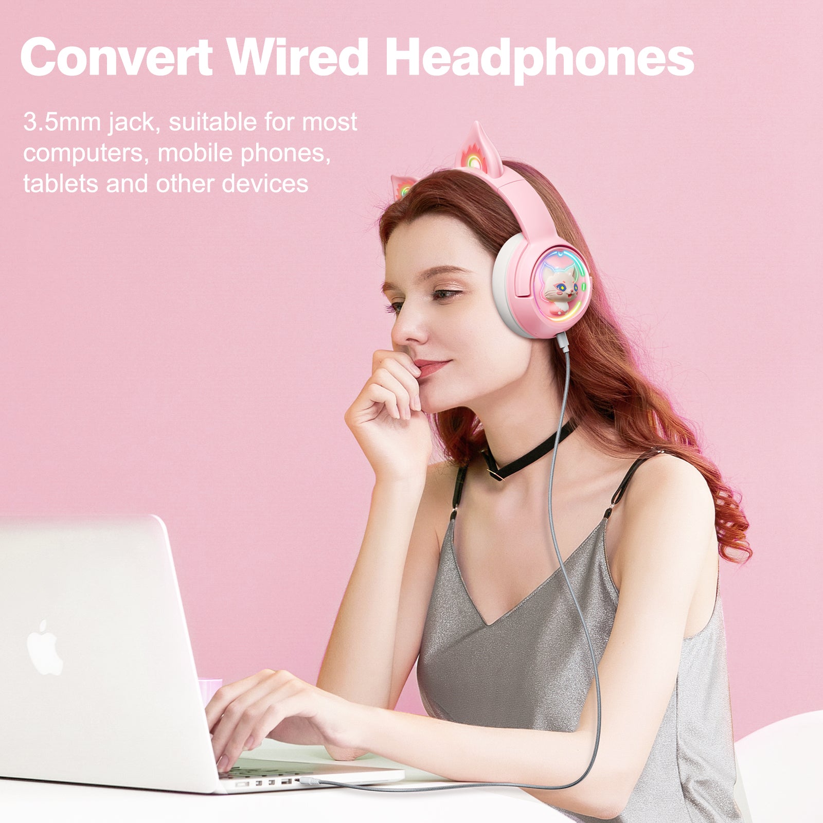 ONIKUMA B5 RGB Cat Ear Bluetooth Wireless Gaming Headset, HD Mic Game ...