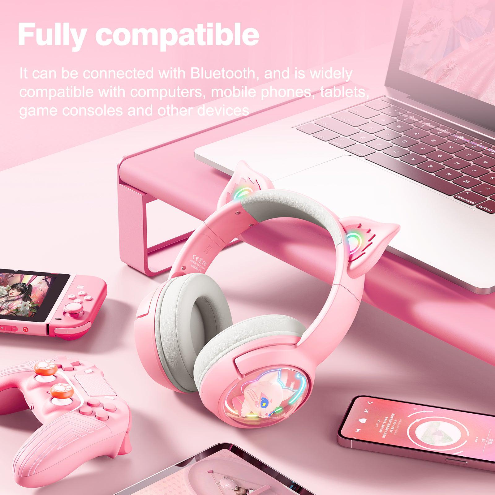 ONIKUMA B5 RGB Cat Ear Bluetooth Wireless Gaming Headset, HD Mic Game ...