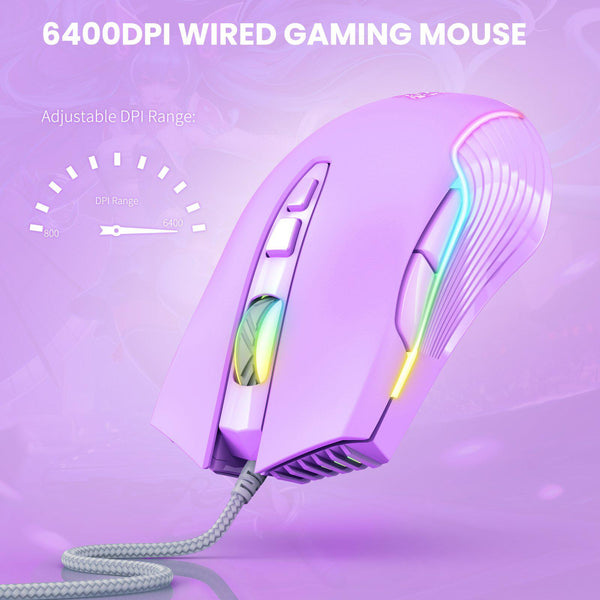 ONIKUMA CW905 6400 DPI Wired Gaming Mouse with Breathing LED Colors ...