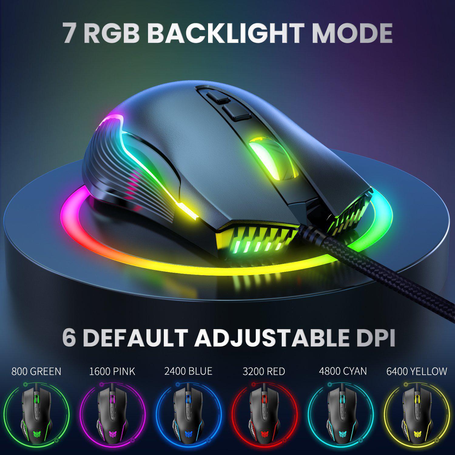 ONIKUMA CW905 6400 DPI Wired Gaming Mouse with Breathing LED Colors ...