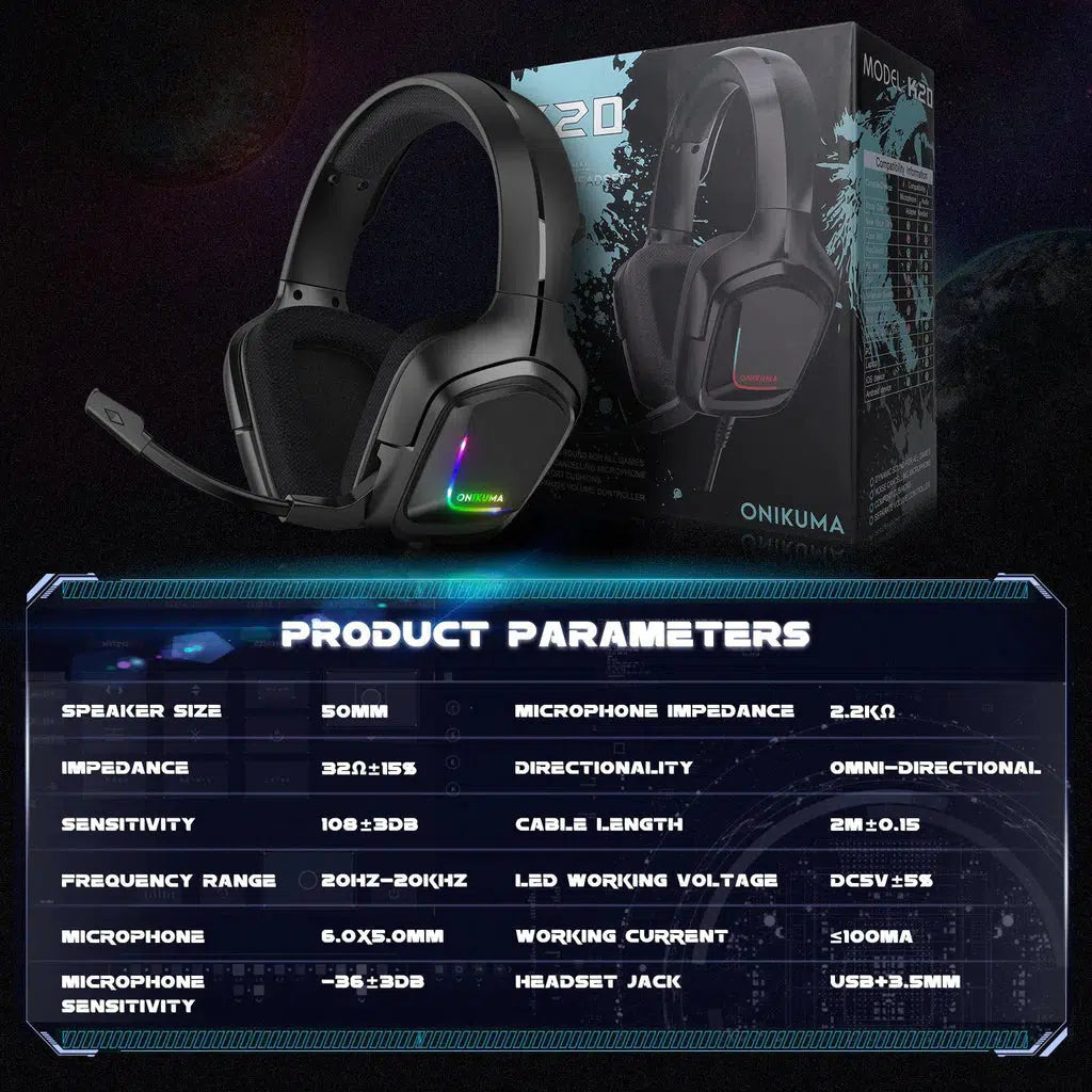 ONIKUMA K20 Wired Gaming Headsets With Microphone RGB Light – Onikuma ...