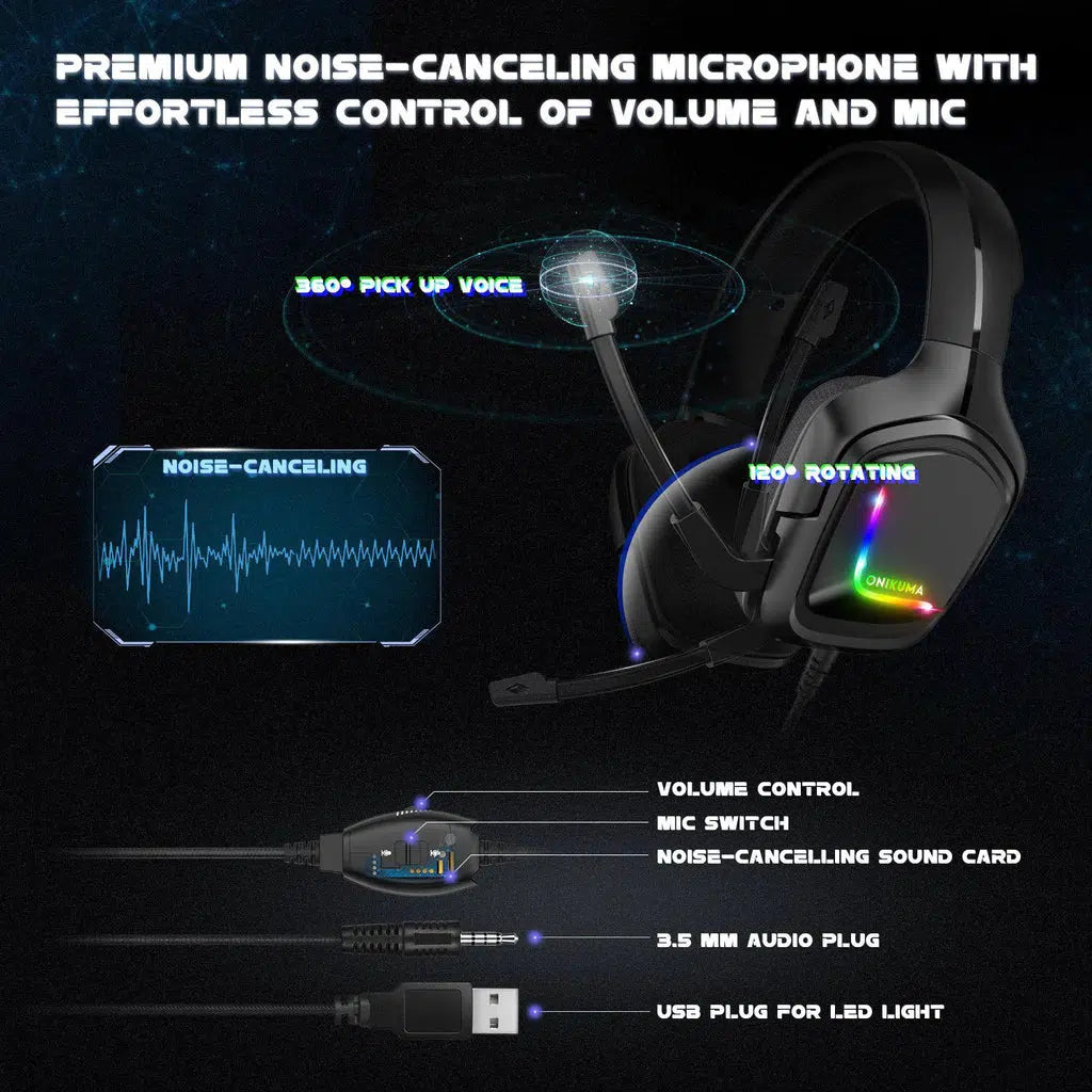 ONIKUMA K20 Wired Gaming Headsets With Microphone RGB Light – Onikuma ...